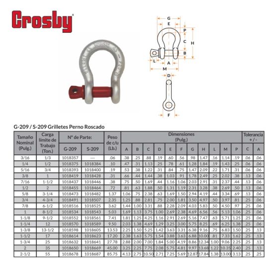 Grilletes tipo Lira con Perno Roscado-Crosby G-209/ S-209 – CS Beaver